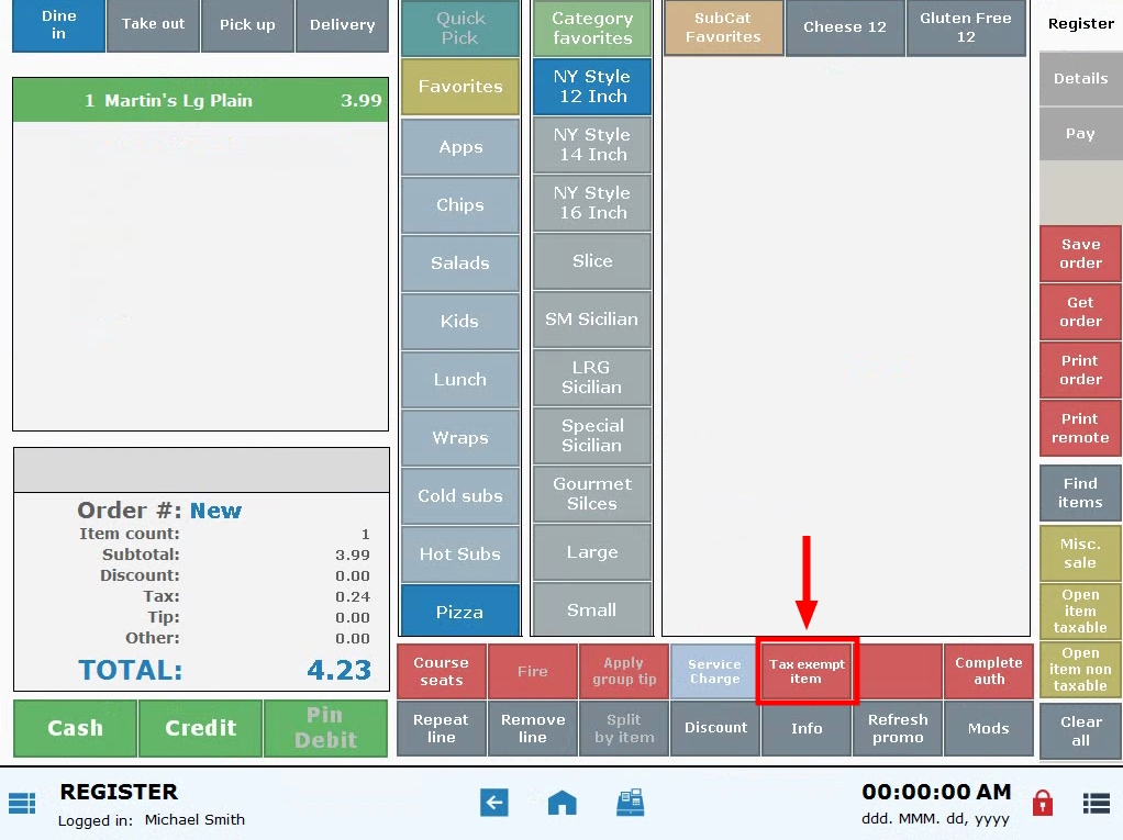 "Tax Exempt Item" Custom Button - Prior Releases - Exatouch Knowledge Base