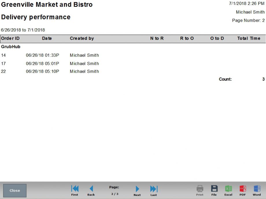 Delivery Service Status Report - Exatouch Knowledge Base