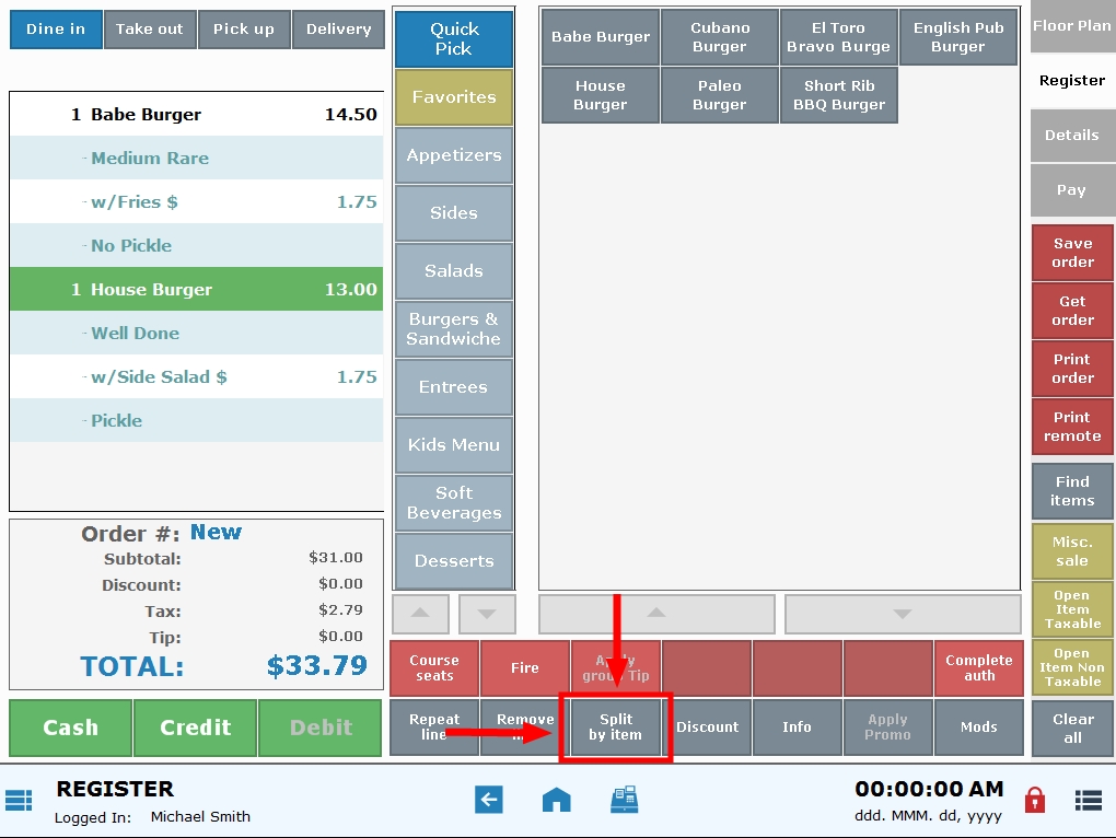 Split a Check by Item - Prior Releases - Exatouch Knowledge Base
