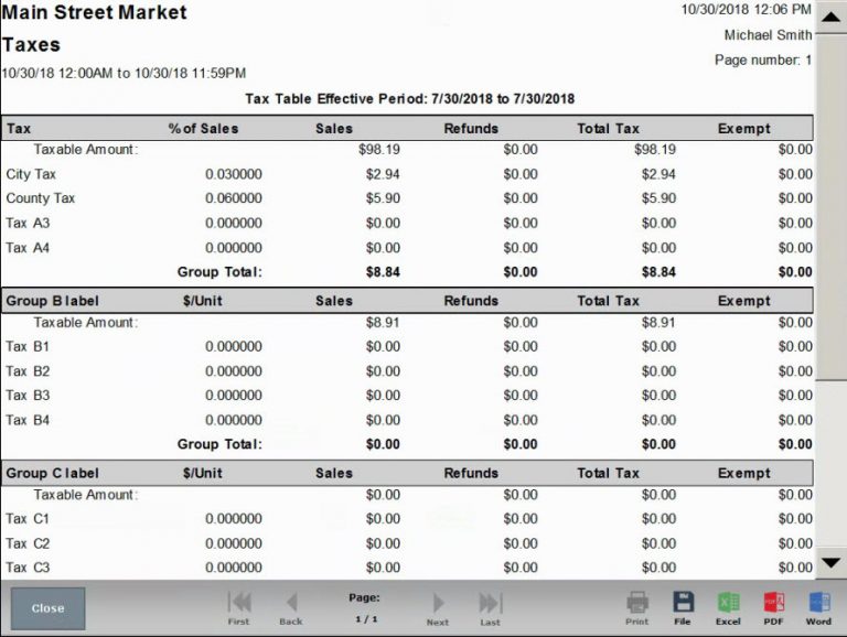 Taxes Report - Exatouch Knowledge Base
