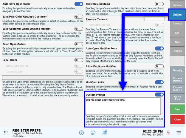 Custom Register Prompts - Exatouch Knowledge Base